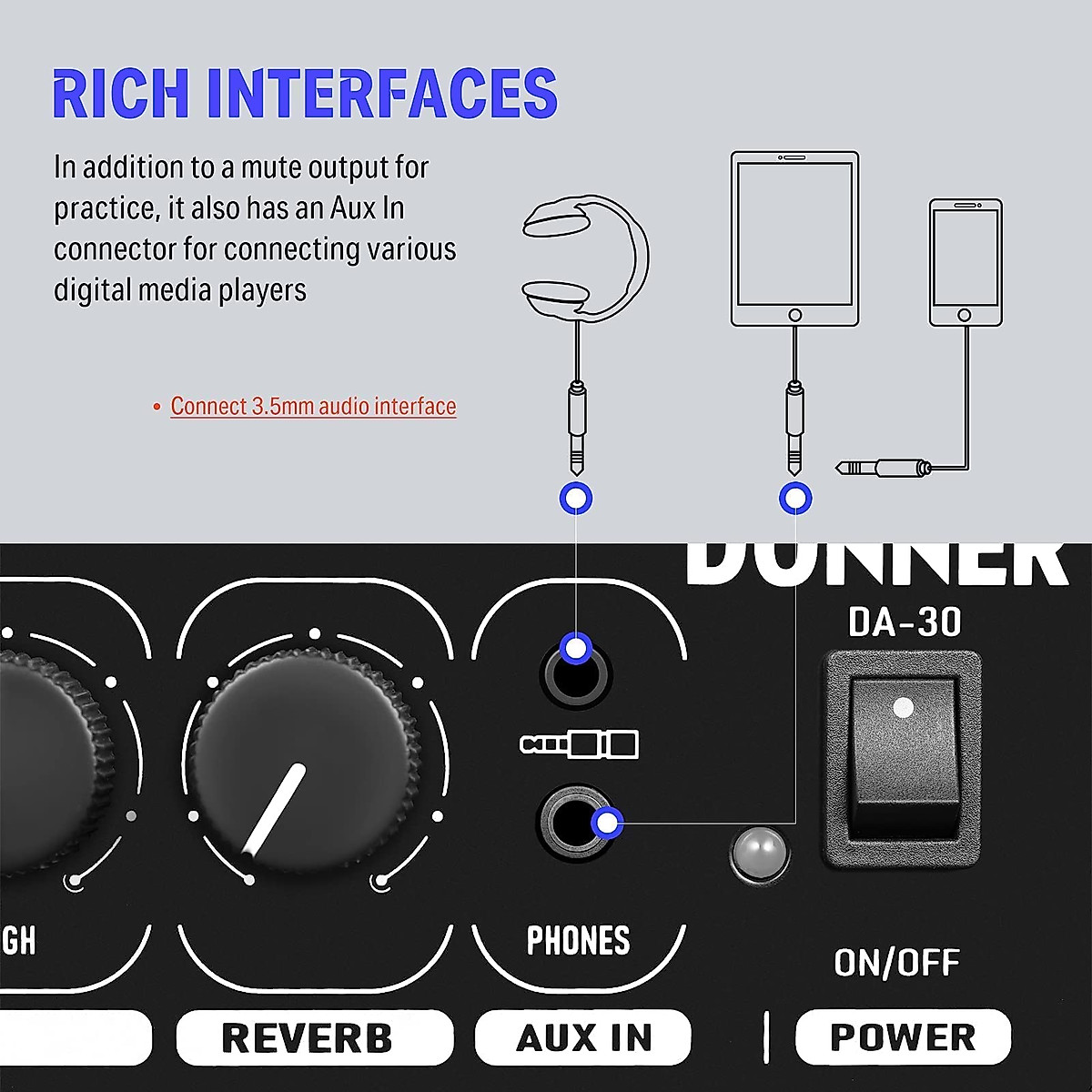 Donner Electric Guitar Amp 30W & Guitar Amp Cable 10 ft, Guitar Practice Amplifier Combo DA-30 with 10" Speakers