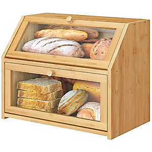 Vriccc Bread Box for Kitchen Counter, Bamboo Wood Bread Box, Large Capacity Bread Storage Bin