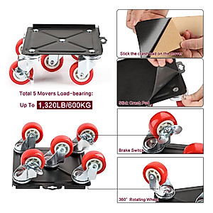 Heavy Duty Furniture Dolly with 5 Wheels, 3300 lbs Load Capacity for Easy Moving and Storage, Furniture Lift Mover Tool Set Perfect for Heavy Home or Office - Made of Premium Carbon Steel(4 Packs)