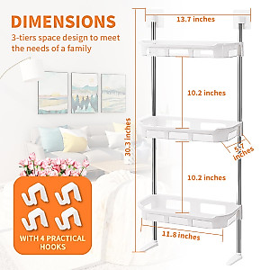Gesura Over Toilet Storage Rack Self Adhesive Toilet Shelf Bathroom Organizer Shelf Above Toilet Shelf Bathroom Storage Bathroom Shelves Over Toilet Laundry Shelf Above Toilet Shelf, 3 Tier White