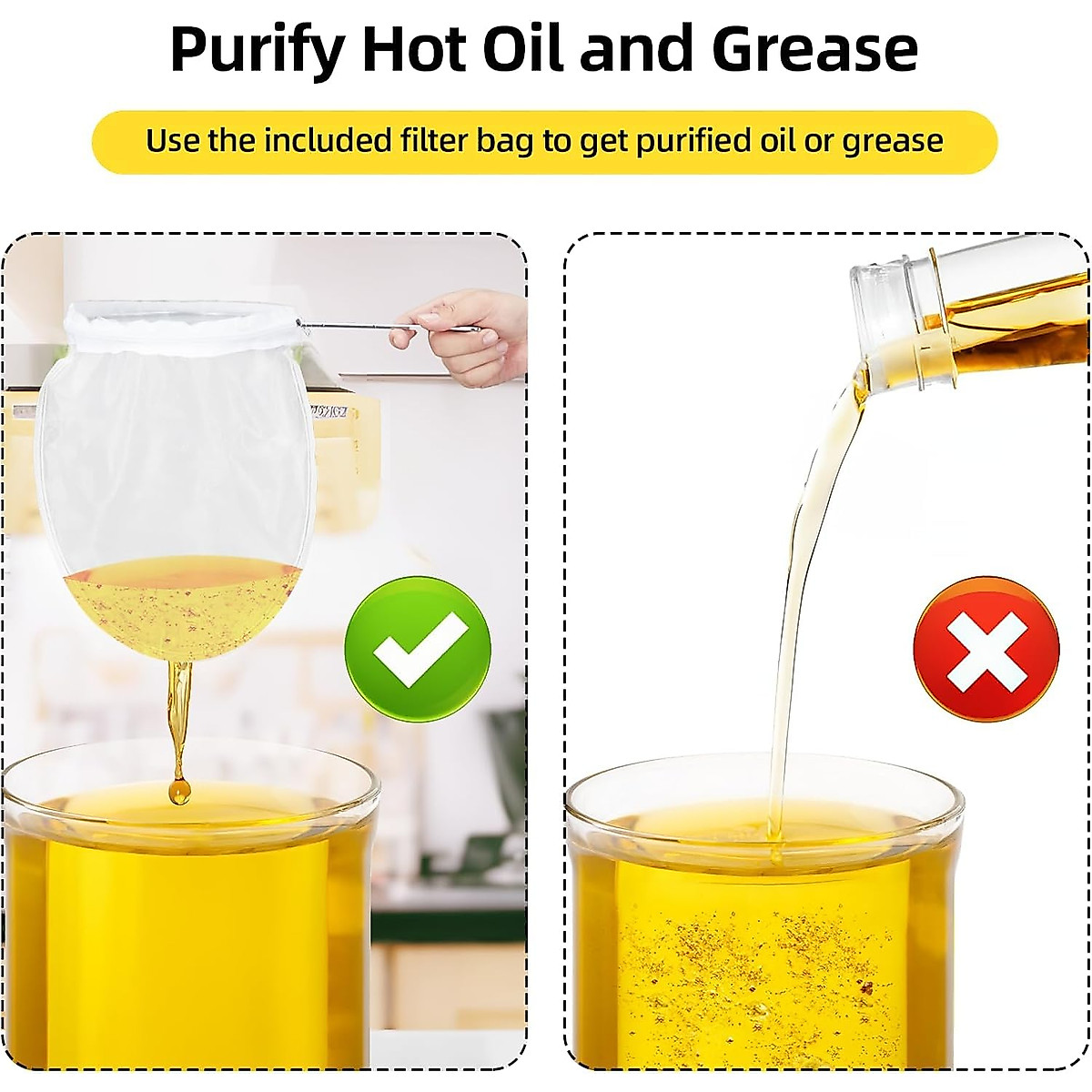 8 Gallon Fryer Grease Bucket Oil Disposal Caddy, Steel Fryer Oil Transport Container w/Rust-Proof Coating, Fry Oil Disposal Bucket w/Safety Lid & Lock Clips & Filter Bag for Cooking Restaurant