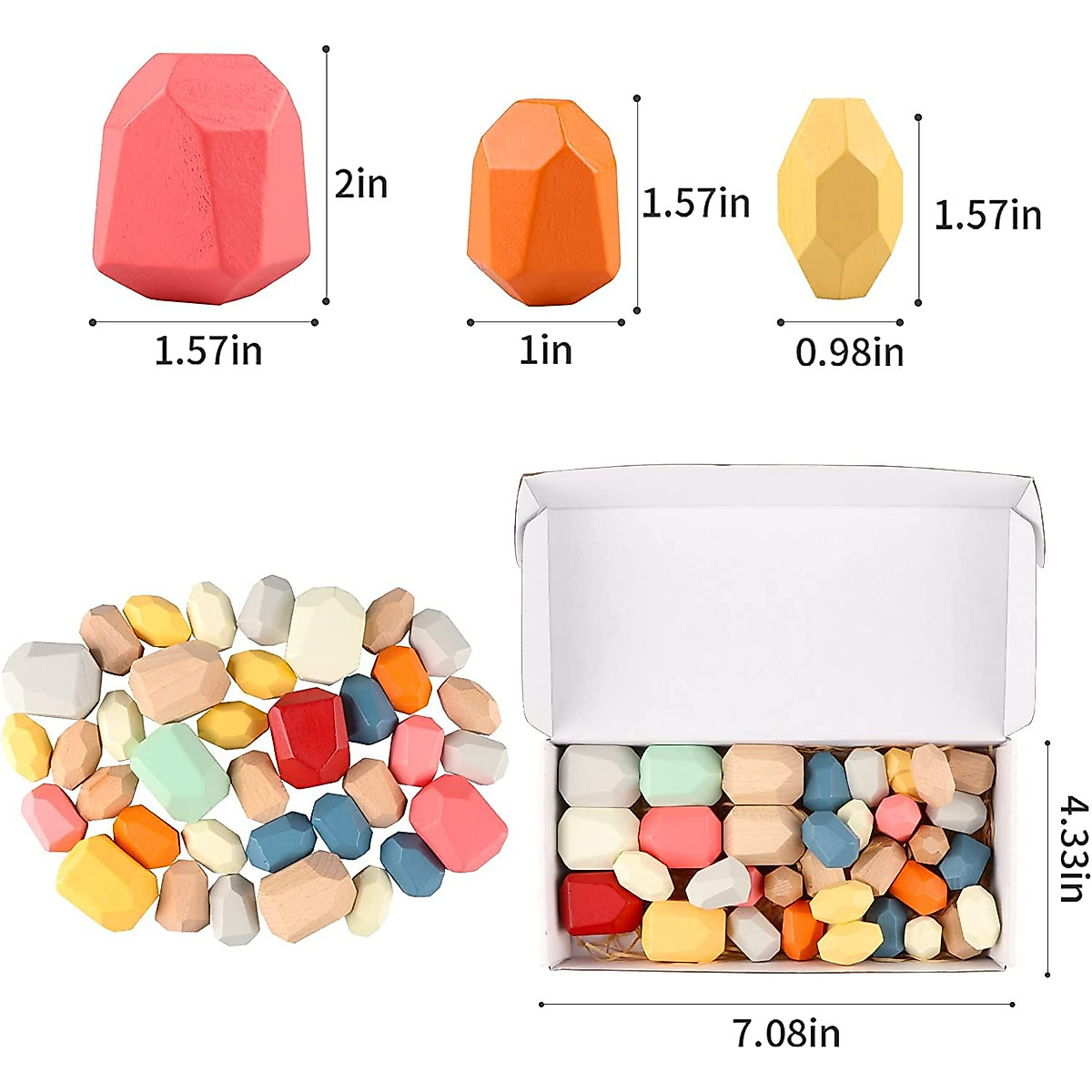 AAA777USA Montessori Stacking Wooden Rocks Balancing Stone Preschool Educational Sensory Toys for Toddlers 3 4 5 Year Boys and Girls – Building Block Set 36 pcs