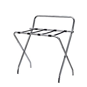 KB Designs - Chrome/Black Metal Foldable Luggage Rack Suitcase Stand