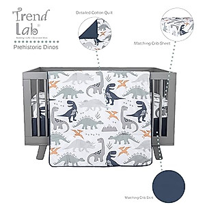 Trend Lab Prehistoric Dinos 3 Piece Crib Bedding Set, Can Be Used As A Blanket Or A Playmat for Tummy Time, Includes Quilt, Fitted Crib Sheet and Skirt