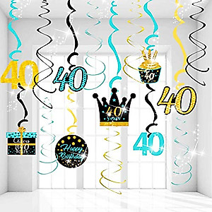 40th Birthday Decorations for Women Teal Gold 40th Birthday Hanging Swirls Hanging Swirls Decorations for Teal Gold 40 Years Old Party Supplies