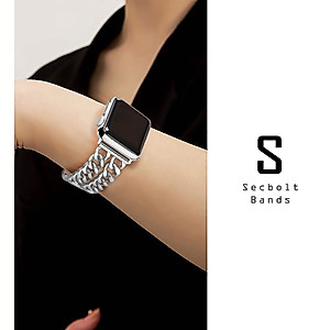 Secbolt Bands Compatible Apple Watch 38mm 40mm 41mm iWatch Series 9 8 7 6 5 4 3 2 1 SE Stainless Steel Chain Links Replacement Strap, Silver