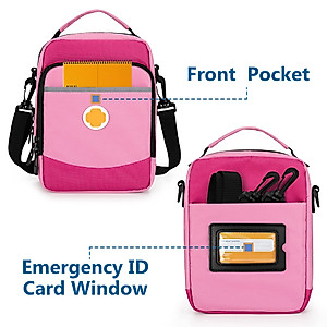 CURMIO EpiPen Carrying Case, Insulated Medicine Bag for EpiPens, Auvi-Q, Asthma Inhaler, Spacer, Pink (Bag Only, Patented Design)