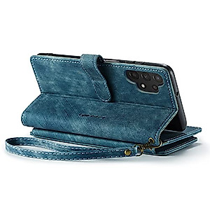 REEGINCH Samsung Galaxy A13 5G Case, Samsung A13 4G Wallet Case for Women Men, Durable PU Leather Case Magnetic Flip Zipper Card Holder Wristlet Strap Kickstand Phone Case for Samsung Galaxy A13, Blue