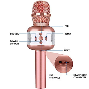 Microphone for Kids, Wireless Bluetooth Karaoke Microphone Portable Handheld Microphone Karaoke Mic Machine for Home Party Birthday - Best Christmas Birthday Gifts Toys for Age 4 5 6 7 8 9 10 (Rose)
