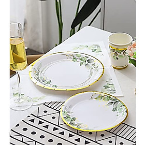 Winoo Design Green Plates and Napkins Party Supplies - Serves 16 - Greenery Theme Decorations