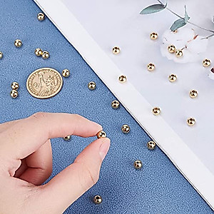 300pcs 4mm 14K Gold Plated Brass Beads Long-Lasting Round Smooth Spacer Beads Seamless Loose Ball Beads Gold Metal Beads for Summer Hawaii Stackable Necklace, Bracelet, Earring Making (Color : Gold,