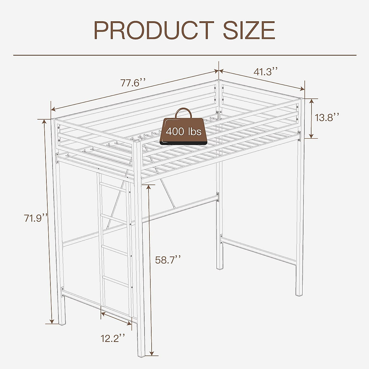 ikalido Metal Loft Bed Twin Size with Safety Guardrail and Ladder, No Box Spring Needed Space Saving Bedroom Furniture, Aqua Green