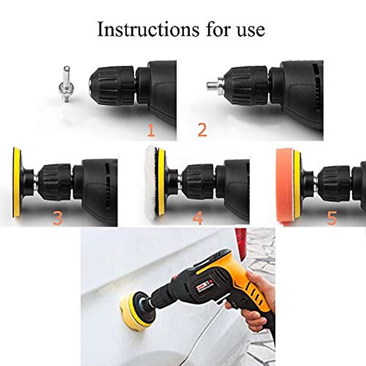 Yesallwas Car Foam Drill Polishing Pad Kit 8Pcs,4 Inch Buffing Pads Kits drill buffer attachment,thin sanding sponge for Drill Buffing,Car Sanding,Polishing,Waxing,Cleaning Set (4 Inch)