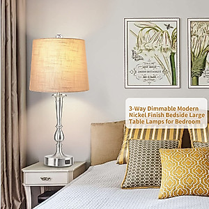 PARTPHONER Set of 2 Touch Control Table Lamp with Dual USB Charging Ports Desk Lamps, 3-Way Dimmable Modern Nickel Finish Bedside Large Table Lamps for Living Room, Bedroom