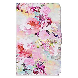 UUcovers for Amazon Kindle Fire HD 8 Tablet 2018/2017/2016/2015 Case 8th/7th/6th/5th Generation, Folio Stand Synthetic Leather Magnetic Wallet TPU Back Shockproof Cover with Card Slots, Pink Flower