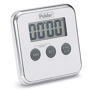 Polder Digital Kitchen Timer, Extra Large LCD Display, Magnet for Vertical Mounting and Tabletop Stand for Countertop, White