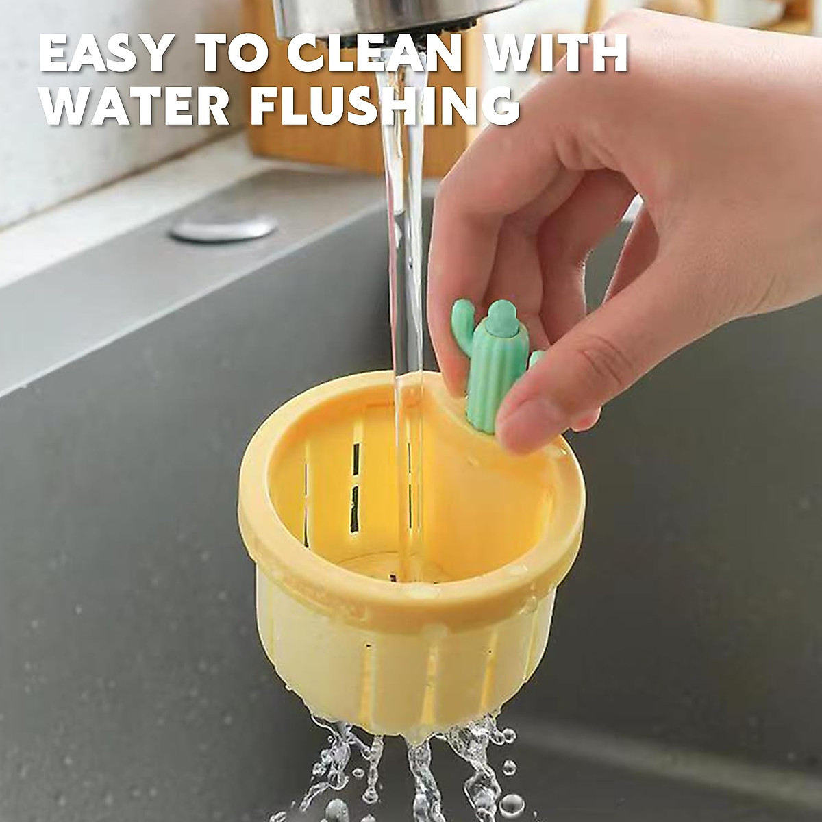2PCS Cactus Kitchen Sink Drain Strainer,Press Automatic Dumping Basket Cactus Sink Strainer,Upgrade Multifunctional Cactus Sink Filter Net Lifting Basket,Kitchen Sink Drain Strainer.(Green+Yellow).