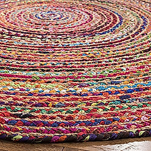SAFAVIEH Cape Cod Collection Area Rug - 3' Round, Red & Multi, Handmade Braided Boho Jute & Cotton, Ideal for High Traffic Areas in Living Room, Bedroom (CAP702Q)