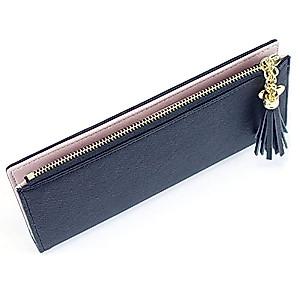 SUMGOGO Slim Wallet for Women Long Tassel Zipper Clutch Purse Handbag Card Case Wallet (Black)
