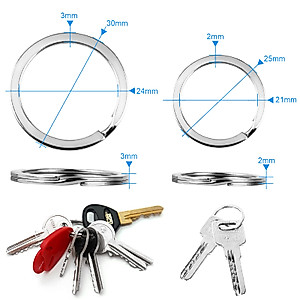 20pcs Stainless Steel Key Ring, Round Key Rings for Flat Keychains, Keychain Rings Key Rings for Keychains for Car Keys, Household Keys, Dog Tags (25mm and 30 mm)