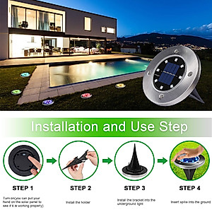 K.E.J. Solar Ground Lights, 8 Pack, Waterproof Outdoor Lights for Garden Yard Patio Pathway Driveway Deck, Multicolor Solar Disk Lights