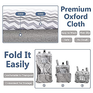 TOFOAN Hanging Diaper Caddy, Baby Bed Hanging Organizer, Nursery Organization Baby Diaper Holder, Diaper Stacker Storage for Crib, Playard, Changing Table or Wall (Gray&White)