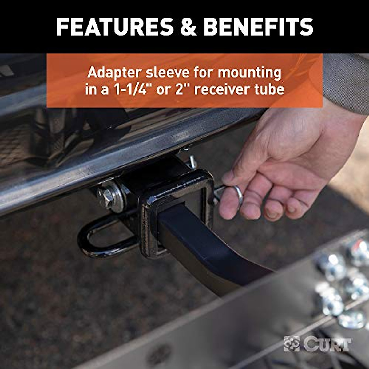 CURT 18110 48 x 20-Inch Tray Hitch Cargo Carrier, 300 lbs Capacity, 1-1/4, 2-In Adapter Shank, CARBIDE BLACK POWDER COAT