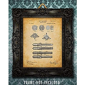 Gatling Machine Gun Patent Print - 11x14 Unframed Patent Print Gun Pictures for Wall - Man Cave Gun Poster Decor - Gift Under $20 for Gun Owners and Firearms Enthusiasts