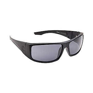 SPY Cooper XL, Rectangular Wrap Sunglasses, Color and Contrast Enhancing Lenses, Matte Black - Grey Polarized Lenses