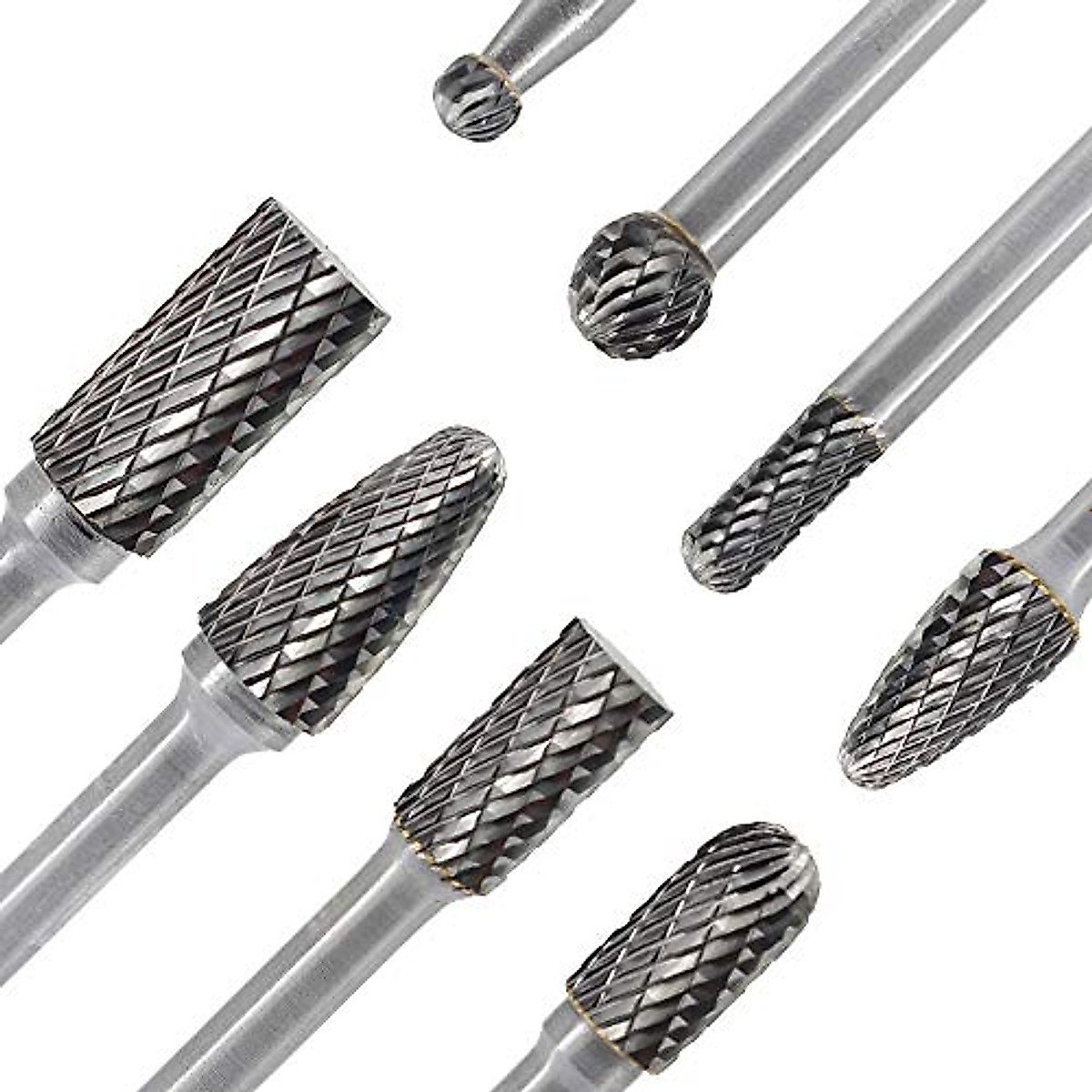 Carbide Burr Set 8pcs JESTUOUS 1/4 Inch Shank Diameter Double Cut Rotary Files Metal Grinding Polishing Carving Tool Drill Bits for Die Grinder Kits