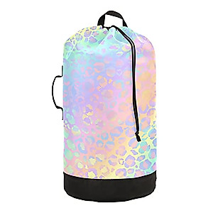 ALAZA Backpack Laundry Bag,Rainbow Leopard Print Cheetah Laundry Backpack Clothes Hamper Bag with Drawstring Closure for College, Travel, Laundromat, Apartment(3be1a)