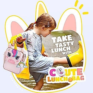 TOURIT Kids Lunch Box Insulated Lunch Bag for Kids with Water Bottle Holder, Water-resistant Lightweight Lunch Tote Bag for Boys Girls to School, Picnics,Unicorn