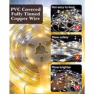 BUYISNIS Solar String Lights Outdoor, 66Ft 200 LED Solar/USB Powered Fairy Lights, 8 Modes with Remote Christmas Lights for Patio Garden Tree Party Yard Weeding Xmas Outside Decoration (Warm & White)