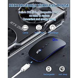 Uineer Bluetooth Mouse, LED Rechargeable Wireless Mouse(BT 5.1+2.4G), Silent Computer Mice for Laptop Desktop, MacBook, Windows, Mac OS,Black