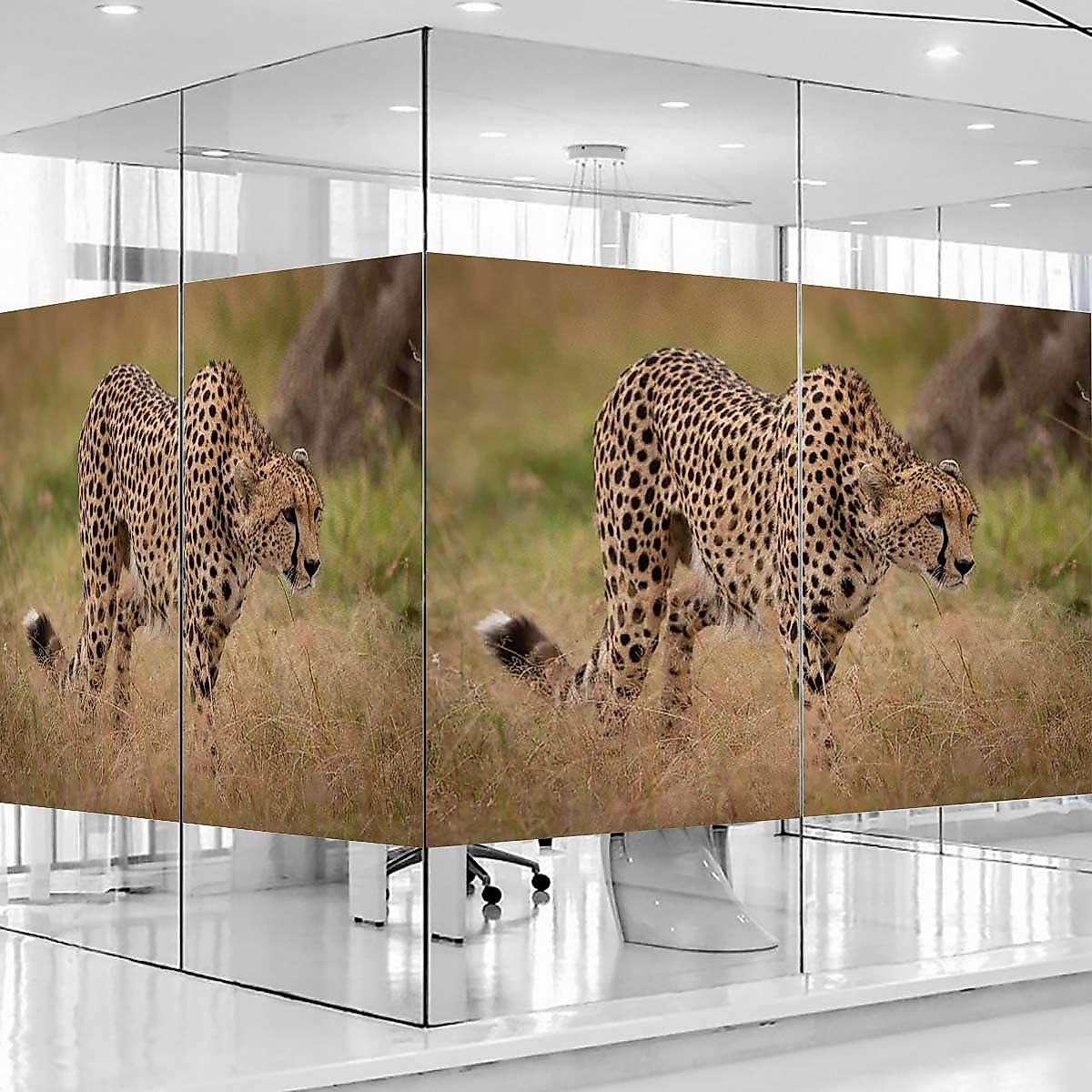 Window Film Privacy Window Film Frosted Glass Film No Glue Static Cling Glass Film Window Sticker for Bathroom Bedroom Living Room Leopard Cheetahs Mountain Scenery 27.6Wx39.4L-inch x2 Pcs