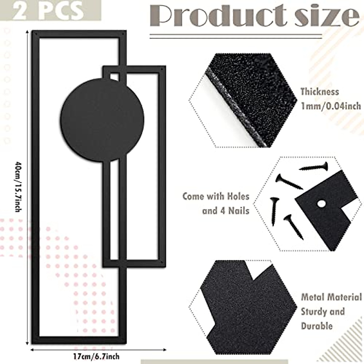 2 Pcs Metal Wall Decor Art Minimalist Wall Art Abstract Metal Vertical Decorations Wall Sculptures Geometric Modern Wall Hanging for Living Room (Rectangular)