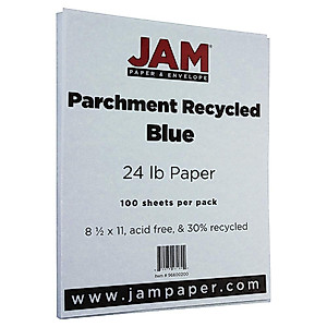 JAM PAPER Parchment 24lb Paper - 90 gsm - 8.5 x 11 - Blue Recycled - 50 Sheets/Pack