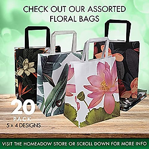 Homeadow Bags - 4 Pcs Assorted Gift Bags, Medium Size (9"x7") - Assorted with 4 Different Designs, Laminated Cardboard, Gold Foil, includes 8 tissue papers - Golden Blossom