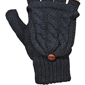 Beurlike Women's Winter Gloves Warm Wool Knitted Convertible Fingerless Mittens (Black)