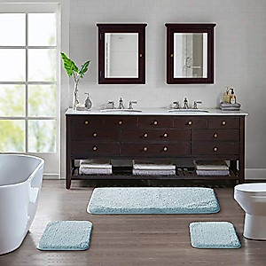 Suchtale Bathroom Rug Non Slip Bath Mat for Bathroom (16 x 24, Light Blue) Water Absorbent Soft Microfiber Shaggy Bathroom Mat Machine Washable Bath Rug for Bathroom Thick Plush Rugs for Shower