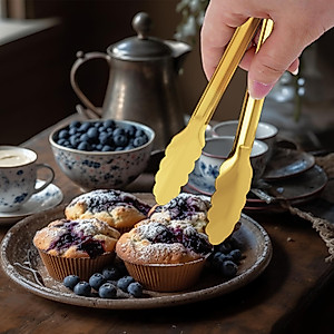 4 Pack Gold Serving Tongs XEVOM Gold Buffet Tongs Serving Utensils Salad Tongs Stainless Steel Gold Plated Buffet Serving Tongs,9 Inch