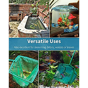 Pawfly 4 Inch Aquarium Fish Net with Braided Metal Handle Small Square Net with Soft Fine Mesh Sludge Food Residue Wastes Skimming Cleaning Net for Fish Tanks Small Koi Ponds and Pools