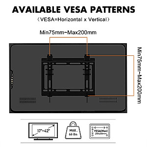 EYAO Low Profile Tilting TV Wall Mount Bracket for Most 17-42inch Flat Curved TVs, Small Televisions and Monitors up to 66lbs, Ultra Slim, Max VESA 200x200mm, Fits 8inch Studs