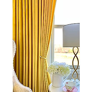LUXEBLOSS Luxurious Velvet Curtains/Gold Yellow Drapes 96 inches Long for Living Room, Bedroom, Blackout, Heavy Soft Fabric with Privacy. Back Tab with Rod Pocket. 2 Panels (Yellow 52 Wx96 L)