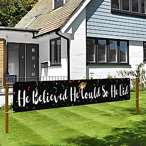 Labakita Lager He Believed He Could So He Did Banner, Black Graduation Decorations 2023, High School College Graduation Party Decorations for Men / Boys, Congrats Grad Banner Indoor / Outdoor Sign