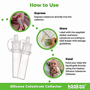 Haakaa Silicone Colostrum Collector Set with Clear PP Storage Case 4 ml, 6 PK, Pre-Sterilized