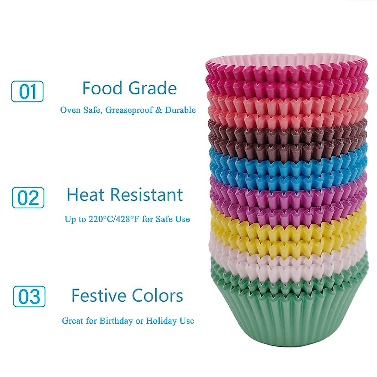 SKIDEC Rainbow Standard Cupcake Liners 400 Count Colorful Paper Baking Cups Disposable Cupcake Wrappers for Holiday and Party Baking Supplies