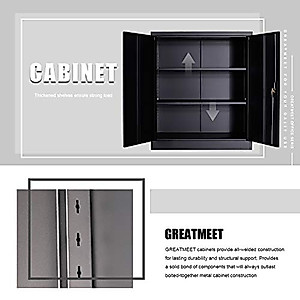 GREATMEET Metal Storage Cabinet with Lockable Doors and 2 Adjustable Shelves,Locking Steel Counter Cabinet for Home Office 120lbs Capacity per Shelf 41.6" H x 36" W x 18" D (Black)