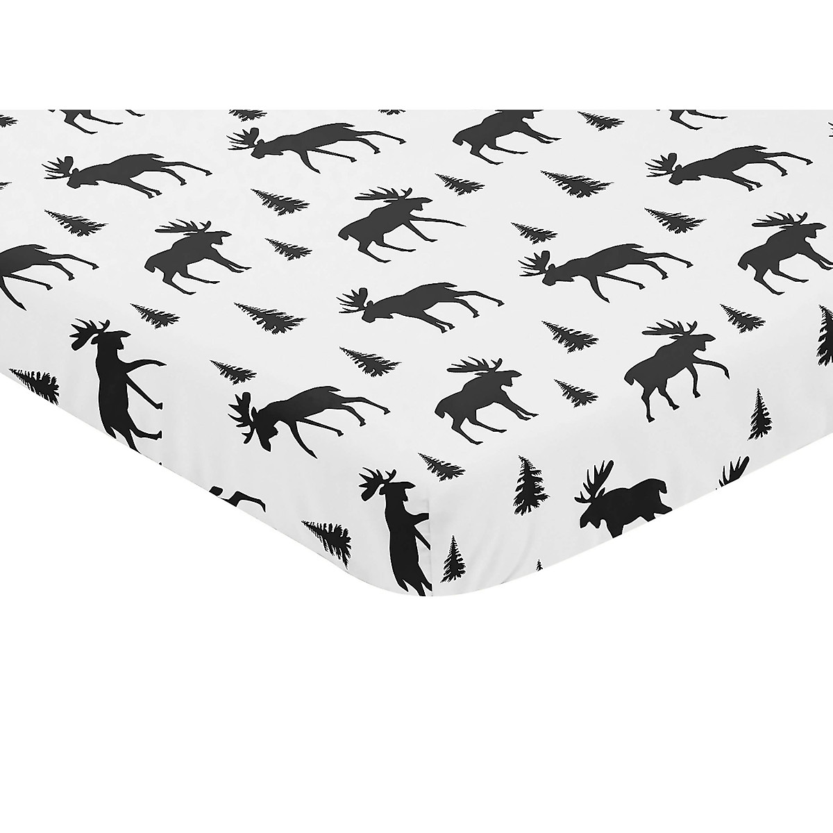 Sweet Jojo Designs Black and White Woodland Moose Baby Boy Fitted Mini Portable Crib Sheet for Rustic Patch Collection - for Mini Crib or Pack and Play ONLY