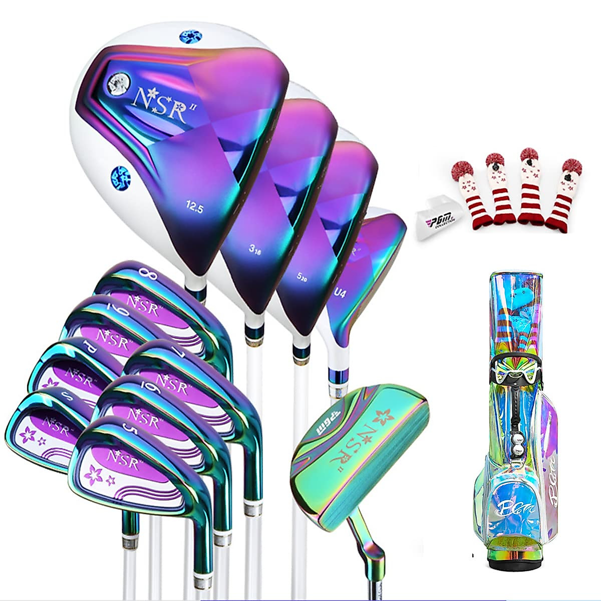 LOWLO 13 Pcs Complete Golf Clubs Set for Women Right Handed Includes 460cc Alloy Driver, Fairway Woods, Hybrid, 6-#SW, Putter and Golf Stand Bag